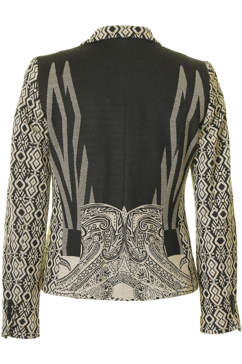 Busy Clothing Women Beige and Black Pattern Jacket Blazer